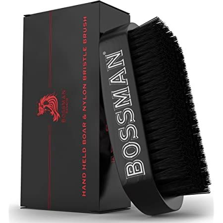 Bossman Hand Held Boar & Nylon Bristle Brush - Military | Barber House